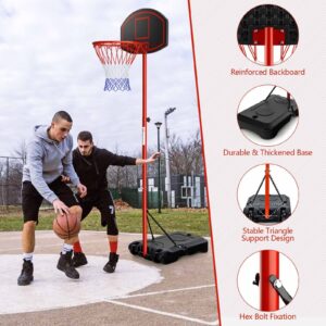 GYMAX Basketball Hoop, 6.5-8.5FT Height Adjustable Basketball Goal with Fillable Base & Moving Wheels, Weather-Resistant Portable Basketball System for Kids Youth Adult Outdoor Indoor Gym, Driveway