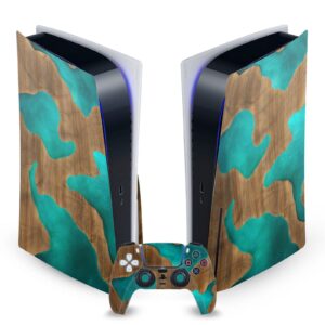 head case designs officially licensed alyn spiller aqua art mix matte vinyl faceplate sticker gaming skin case cover compatible with sony playstation 5 ps5 disc edition console & dualsense controller