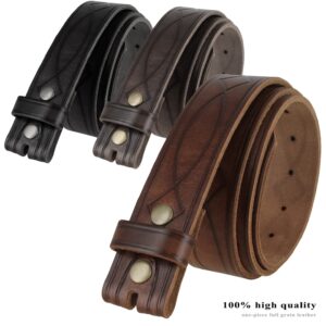 One Piece Genuine Full Grain Leather Hand Tooled Engraved Belt Strap 1-1/2" Wide (Black, 36)