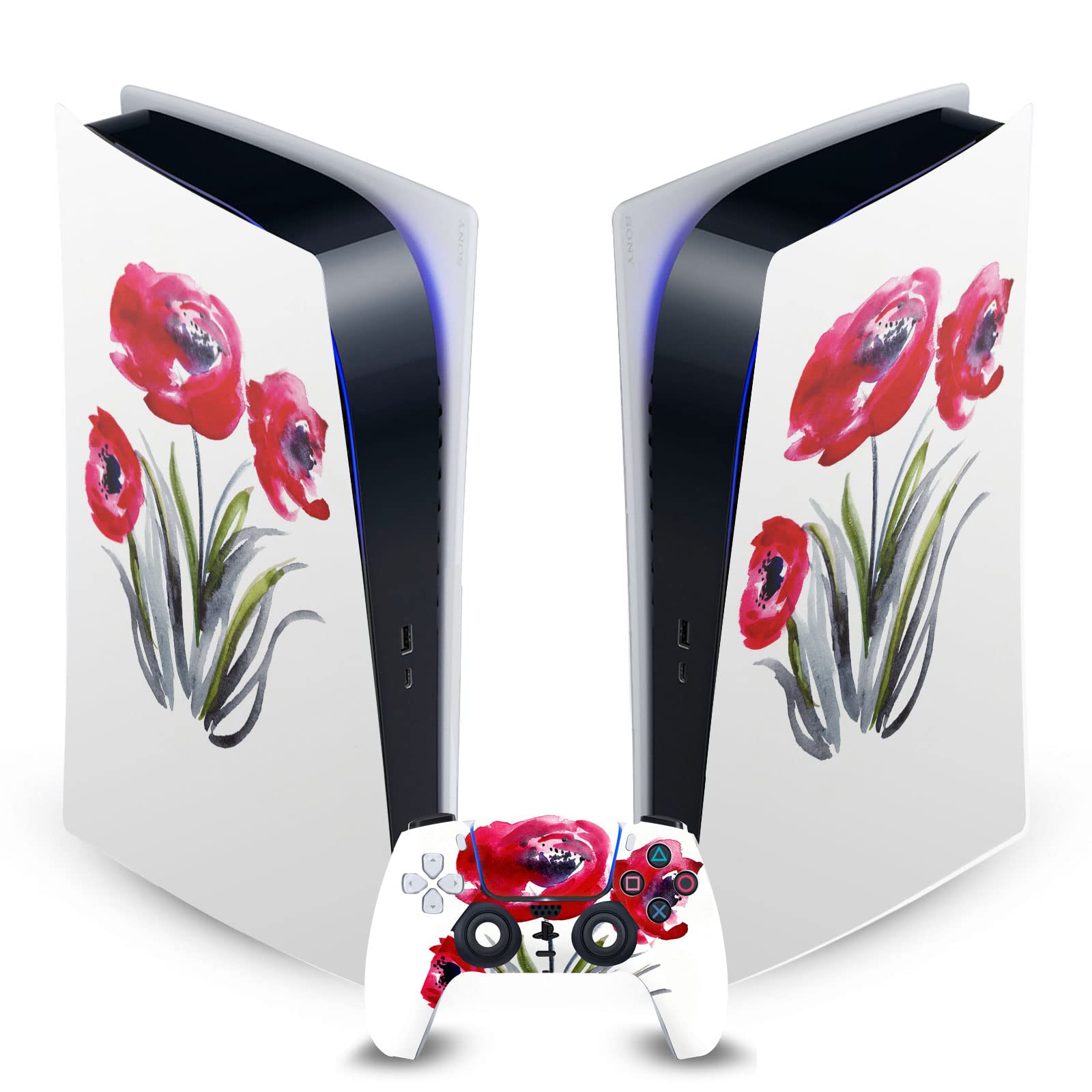 Head Case Designs Officially Licensed Mai Autumn Red Flowers Art Mix Vinyl Faceplate Sticker Gaming Skin Decal Compatible with Sony Playstation 5 PS5 Digital Edition Console and DualSense Controller