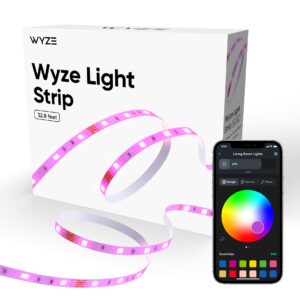 wyze light strip, 32.8ft wifi led strip lights, 16 million colors rgb with app control and sync to music for home, kitchen, tv, party, compatible with alexa and google assistant, 2 rolls of 16.4ft