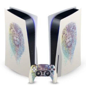 head case designs officially licensed rachel caldwell lion art mix vinyl faceplate sticker gaming skin case cover compatible with sony playstation 5 ps5 disc edition console & dualsense controller