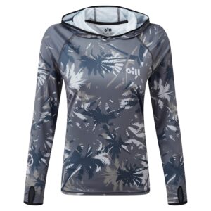 gill women's xpel long sleeve fishing outdoor sun hoodie 50+ uv sun protection water & stain repellent - palm print