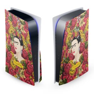 head case designs officially licensed frida kahlo portrait pattern floral matte vinyl faceplate sticker gaming skin case cover compatible with sony playstation 5 ps5 disc edition console