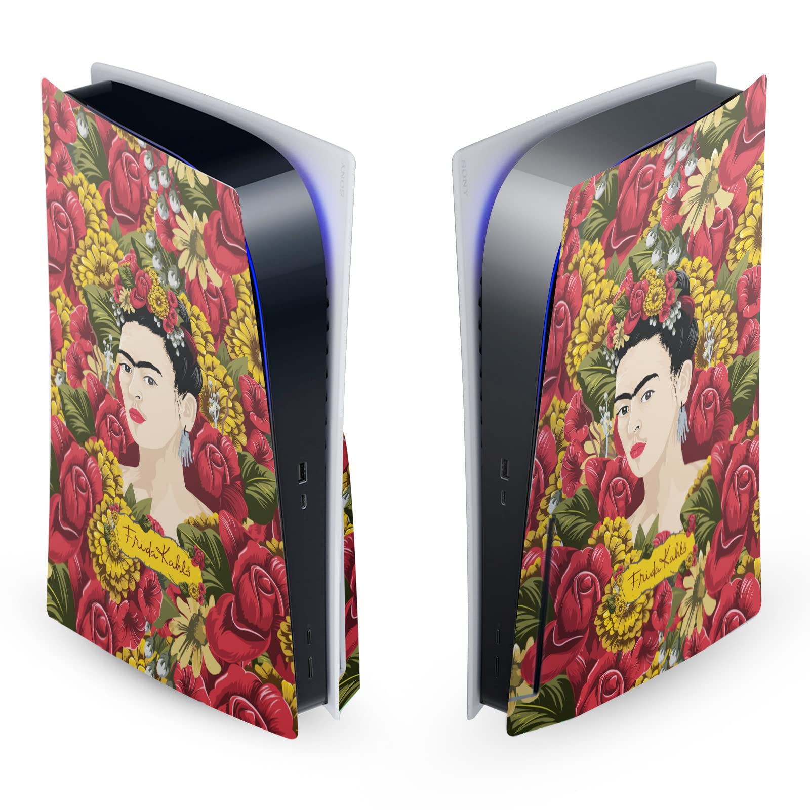 Head Case Designs Officially Licensed Frida Kahlo Portrait Pattern Floral Matte Vinyl Faceplate Sticker Gaming Skin Case Cover Compatible with Sony Playstation 5 PS5 Disc Edition Console