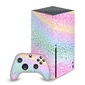 head case designs officially licensed monika strigel unicorn rainbow art mix vinyl sticker gaming skin case cover compatible with xbox series x console and controller bundle