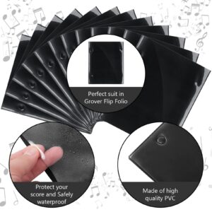 12 Pieces Flip Folder Pages Flip Folio Marching Band Music Files Holder Sheet Musical Flip Folder with 2 Holes 7.5 x 6.3 Inches PVC Waterproof Window Pages for Music Files (Black, Double Side)