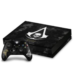 head case designs officially licensed assassin's creed grunge black flag logos vinyl sticker gaming skin case cover compatible with xbox one x console and controller bundle