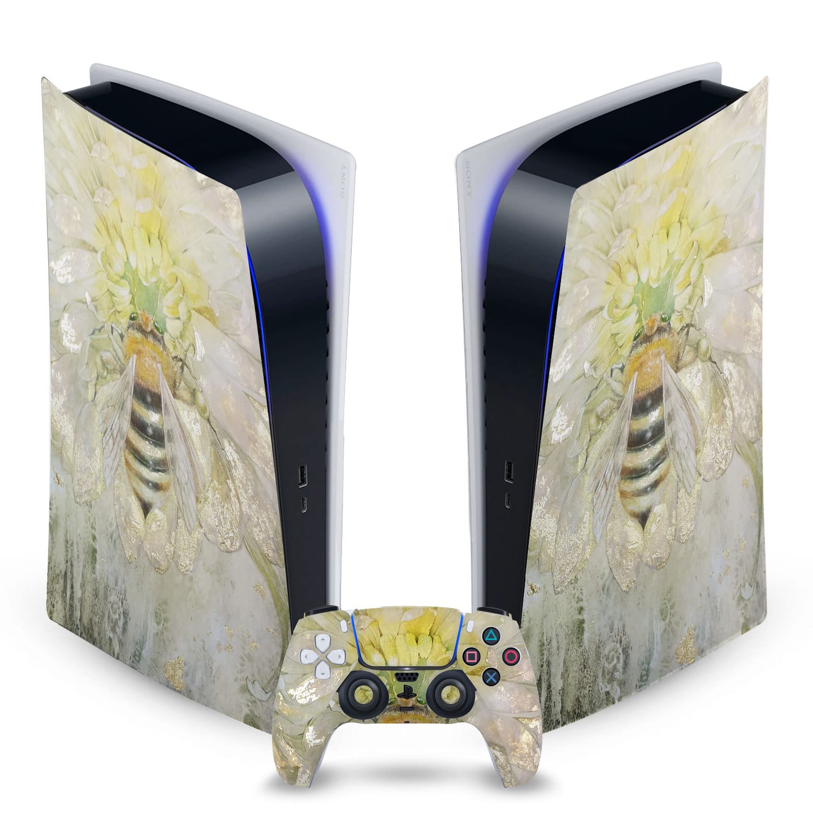 Head Case Designs Officially Licensed Stephanie Law Bee Art Mix Vinyl Faceplate Sticker Gaming Skin Case Cover Compatible with Sony Playstation 5 PS5 Digital Edition Console and DualSense Controller