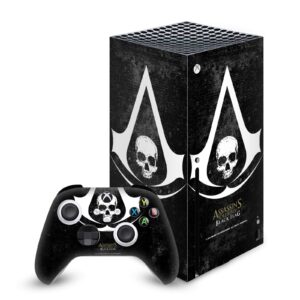 head case designs officially licensed assassin's creed grunge black flag logos matte vinyl sticker gaming skin case cover compatible with xbox series x console and controller bundle