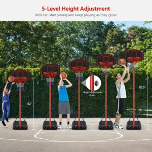 GYMAX Basketball Hoop, 6.5-8.5FT Height Adjustable Basketball Goal with Fillable Base & Moving Wheels, Weather-Resistant Portable Basketball System for Kids Youth Adult Outdoor Indoor Gym, Driveway