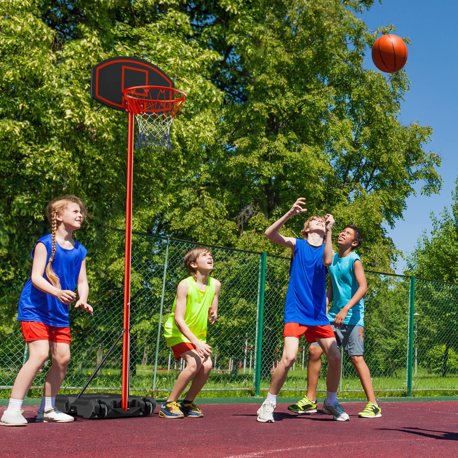 GYMAX Basketball Hoop, 6.5-8.5FT Height Adjustable Basketball Goal with Fillable Base & Moving Wheels, Weather-Resistant Portable Basketball System for Kids Youth Adult Outdoor Indoor Gym, Driveway