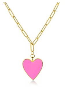 cilili preppy necklace for women, forever love heart enamel pendant paperclip necklace 18k gold plated jewelry gifts