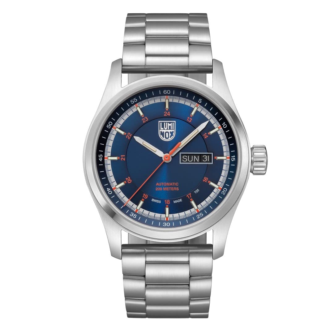 Luminox - Atacama Field Automatic - Mens Watch 44mm - Military Watch in Silver/White Date Function - 200m Water Resistant - Sapphire Glass - Mens Watches - Made in Switzerland, Blue, Bracelet