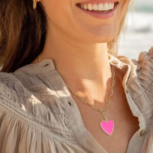 CILILI Preppy Necklace for Women, Forever Love Heart Enamel Pendant Paperclip Necklace 18K Gold Plated Jewelry Gifts