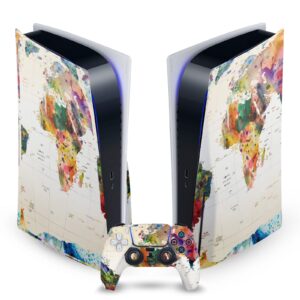 head case designs officially licensed mark ashkenazi map of the world art mix vinyl faceplate sticker gaming skin case cover compatible with sony playstation 5 ps5 disc console & dualsense controller