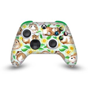 head case designs officially licensed micklyn le feuvre guinea pigs and daisies in watercolour on mint art mix matte vinyl sticker gaming skin case cover compatible with xbox series x / s controller