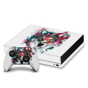 head case designs officially licensed riza peker wolf art mix matte vinyl sticker gaming skin case cover compatible with xbox one x console and controller bundle