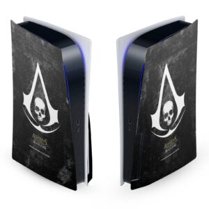 head case designs officially licensed assassin's creed grunge black flag logos matte vinyl faceplate sticker gaming skin case cover compatible with sony playstation 5 ps5 disc edition console