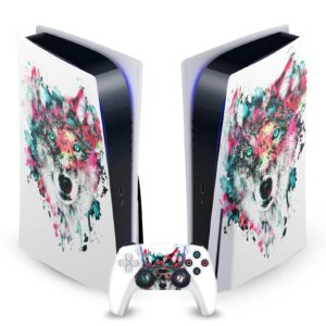 head case designs officially licensed riza peker wolf art mix vinyl faceplate sticker gaming skin case cover compatible with sony playstation 5 ps5 disc edition console & dualsense controller