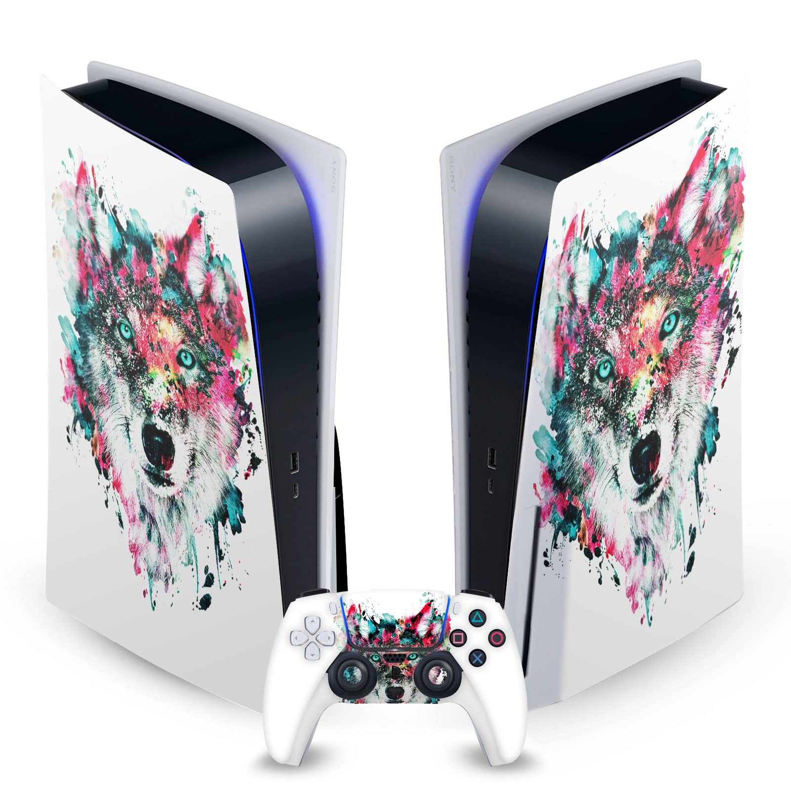 Head Case Designs Officially Licensed Riza Peker Wolf Art Mix Vinyl Faceplate Sticker Gaming Skin Case Cover Compatible with Sony Playstation 5 PS5 Disc Edition Console & DualSense Controller