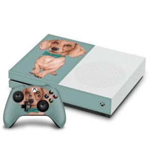 head case designs officially licensed barruf dachshund, the wiener art mix matte vinyl sticker gaming skin case cover compatible with xbox one s console and controller bundle