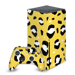 head case designs officially licensed grace illustration yellow leopard art mix matte vinyl sticker gaming skin case cover compatible with xbox series x console and controller bundle