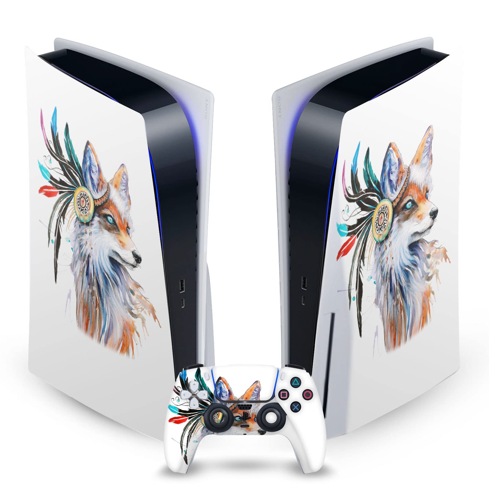 Head Case Designs Officially Licensed Pixie Cold Fox Art Mix Matte Vinyl Faceplate Sticker Gaming Skin Case Cover Compatible with Sony Playstation 5 PS5 Disc Edition Console & DualSense Controller