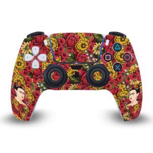 head case designs officially licensed frida kahlo portrait pattern floral matte vinyl faceplate sticker gaming skin case cover compatible with sony playstation 5 ps5 dualsense controller