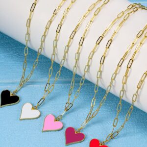 CILILI Preppy Necklace for Women, Forever Love Heart Enamel Pendant Paperclip Necklace 18K Gold Plated Jewelry Gifts