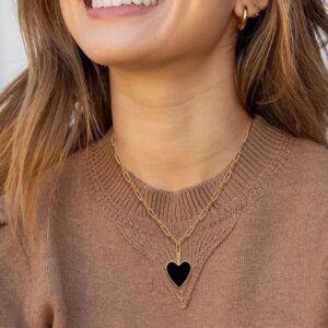 CILILI Preppy Necklace for Women, Forever Love Heart Enamel Pendant Paperclip Necklace 18K Gold Plated Jewelry Gifts