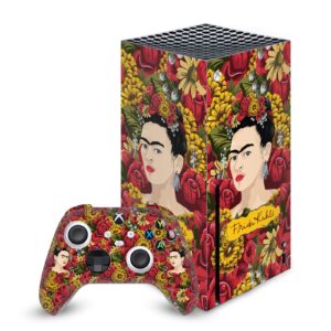 head case designs officially licensed frida kahlo portrait pattern floral vinyl sticker gaming skin case cover compatible with xbox series x console and controller bundle