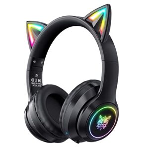 simgal bluetooth cat ear headphones for kids, wireless & wired mode foldable headset with mic, rgb led light, for girls school gaming, compatible with mobile phones pc tablet