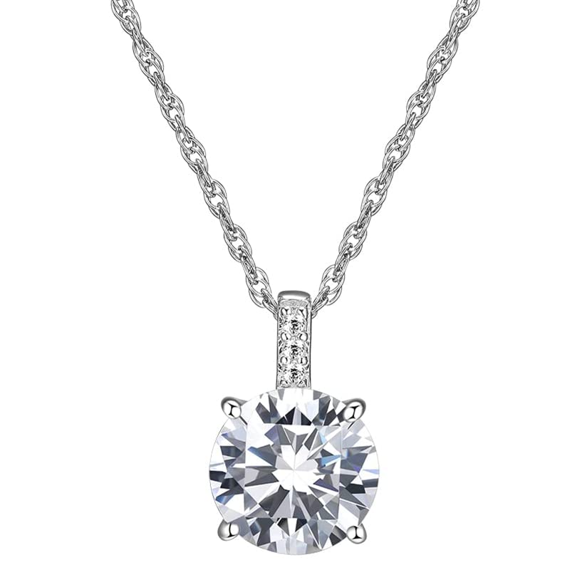 DIAMONLITE 2 Ct Round CZ 925 Sterling Silver Necklace for Women - 18" + 2" Cubic Zirconia Necklace, Round Cubic Zirconia Pendant Necklace, Sterling Silver CZ Necklace, Womens Cubic Zirconia Necklace