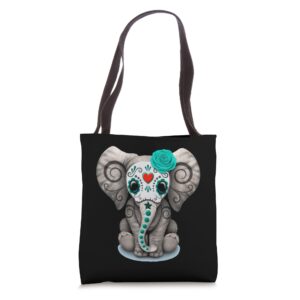 sugar skull elephant day of the dead halloween tote bag