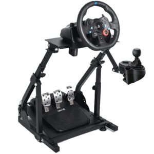 anman g25 racing simulator cockpit stand fit for logitech pro g27 g29 g920,fanatec,thrustmaster t500rs t300rs adjustable foldable height gaming steering wheel shifter mount no steering wheel and pedal