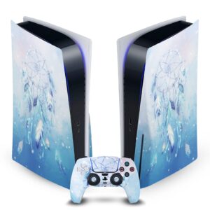 head case designs officially licensed simone gatterwe blue dreamcatcher art mix vinyl faceplate gaming skin decal compatible with sony playstation 5 ps5 disc edition console & dualsense controller