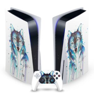 head case designs officially licensed pixie cold ice wolf art mix vinyl faceplate sticker gaming skin case cover compatible with sony playstation 5 ps5 disc edition console & dualsense controller