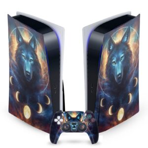 dreamcatcher wolf art mix vinyl faceplate sticker gaming skin case cover compatible with sony playstation 5 ps5 disc edition console & dualsense controller