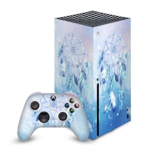 head case designs officially licensed simone gatterwe blue dreamcatcher art mix matte vinyl sticker gaming skin decal cover compatible with xbox series x console and controller bundle