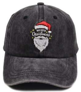 kkmkshhg merry christmas hat for men women, funny gifts, embroidered adjustable denim distressed washed santa baseball cap