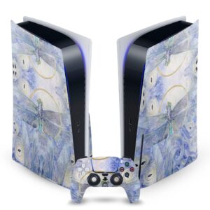 head case designs officially licensed stephanie law dragonfly art mix vinyl faceplate sticker gaming skin case cover compatible with sony playstation 5 ps5 disc edition console & dualsense controller