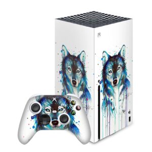 head case designs officially licensed pixie cold ice wolf art mix vinyl sticker gaming skin case cover compatible with xbox series x console and controller bundle