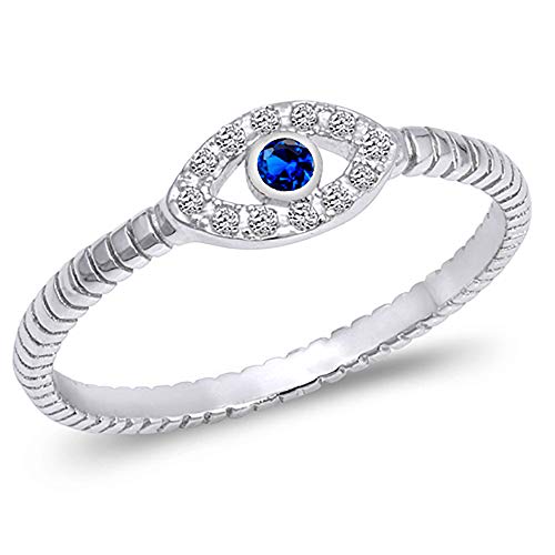 CloseoutWarehouse Simulated Sapphire Cubic Zirconia Evil Eye Ring Sterling Silver Size 3