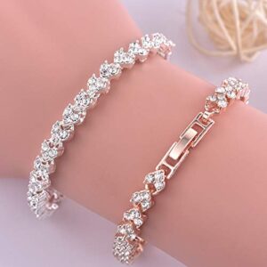 COLORFUL BLING Elegant Crystal Bracelet Roman Style Rhinestone Hollow Bracelet Birthday Gifts for Women-Silver