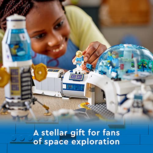 LEGO City Lunar Research Base Outer Space Toy for Kids who Love Space 60350, NASA Inspired Lunar Lander, Rover and Moon Buggy with 6 Astronaut Minifigures, Ages 7 Plus