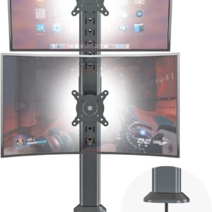 Hemudu Dual Monitor Articulating Desk Mount Arm Stand - Vertical Stack Screen Supports Two 13 to 34 Inch Computer Monitors with C Clamp