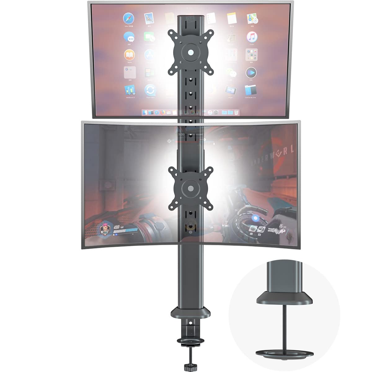 Hemudu Dual Monitor Articulating Desk Mount Arm Stand - Vertical Stack Screen Supports Two 13 to 34 Inch Computer Monitors with C Clamp