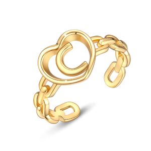 pearlove 925 sterling silver adjustable initial rings for women stackable 18k gold plated a-z letter chain link rings