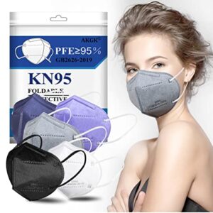 akgk KN95 Face Mask, Breathable Protection Masks, 5-Ply KN95 Multicolor Masks, Cup Dust Safety Masks 50 PCS(Black, White, Grey, Purple, Navy Blue)